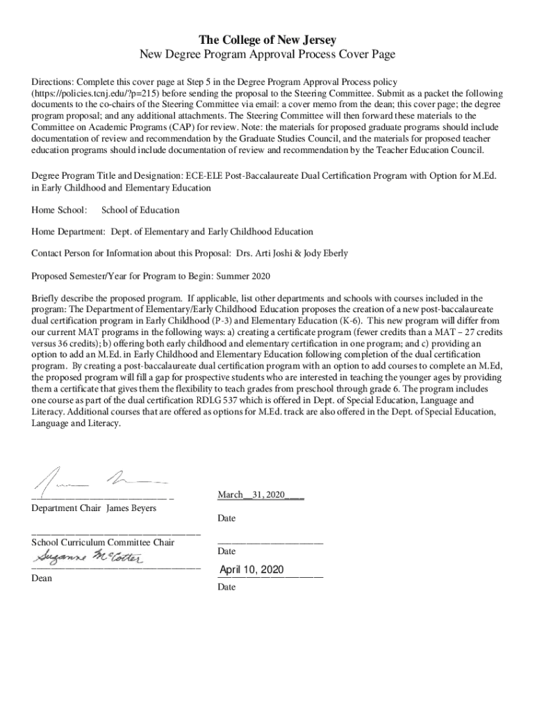 Fillable Online The College of New Jersey New Degree Program Approval Process ... Fax Email ...