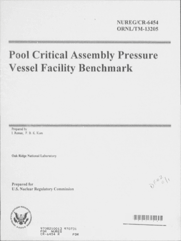 Fillable Online POOL CRITICAL ASSEMBLY PRESSURE VESSEL FACILITY ...