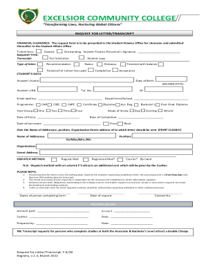 Fillable Online Fillable Online ecc edu Letter & Transcript Request ...