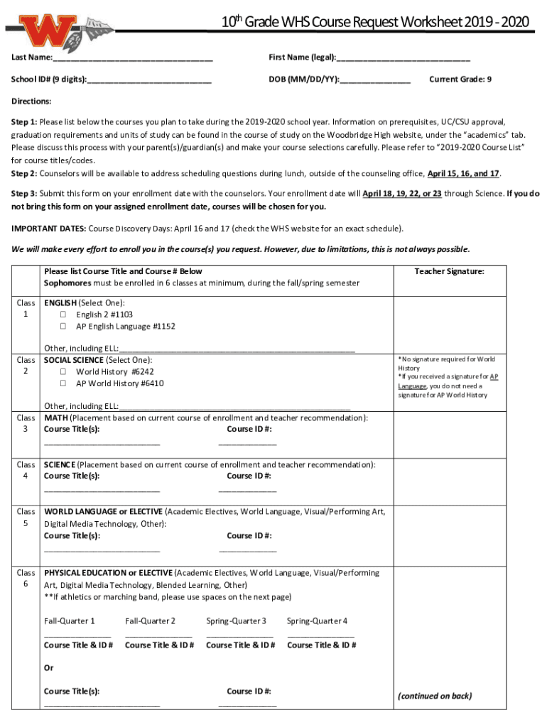 Fillable Online Huntsville City Schools 10th Grade Course Request Form ... Fax Email Print ...