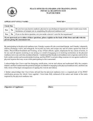 Fillable Online isp idaho Physical Readiness Test Waiver Form Applicant ...
