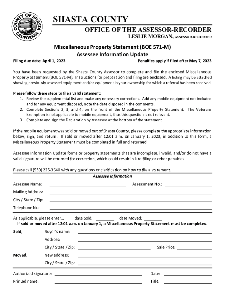 Fillable Online 20 right-of-way property statement - Cal Assessor e ...