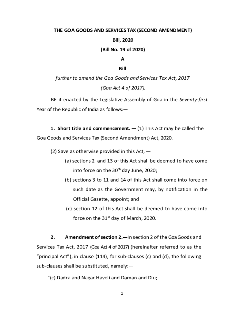 Fillable Online the goa goods and services tax (second amendment) Fax ...