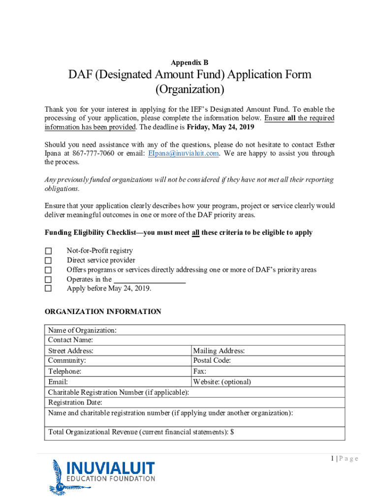 Fillable Online DAF (Designated Amount Fund) Application Form Fax Email ...