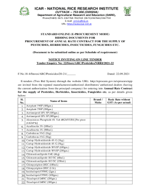 Fillable Online PROCUREMENT OF ANNUAL RATE CONTRACT FOR THE SUPPLY OF ...