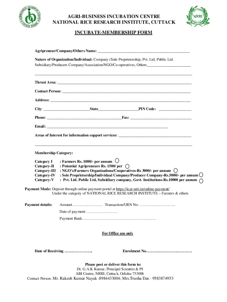 Fillable Online Appication form for incubation Fax Email Print - pdfFiller