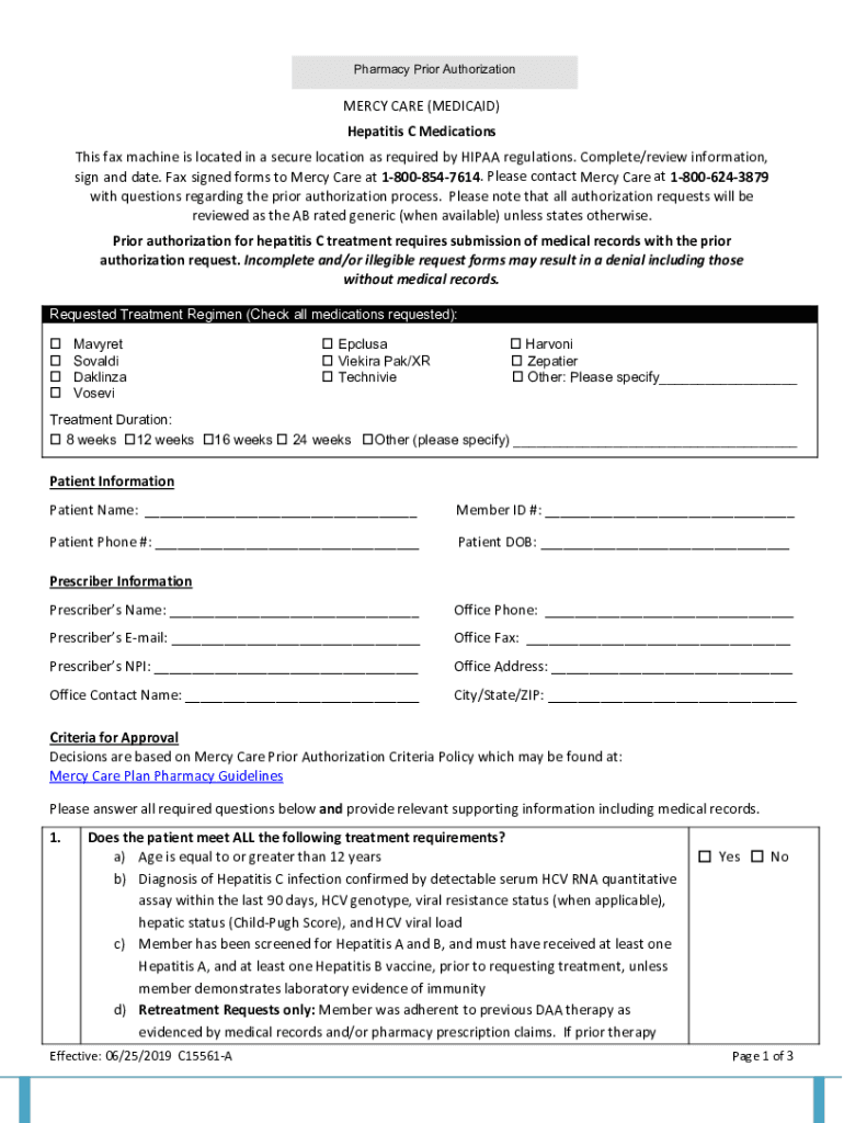 Fillable Online Hepatitis-C-Updated-Fax-Form-Mercy-Care-06.25.19 ...