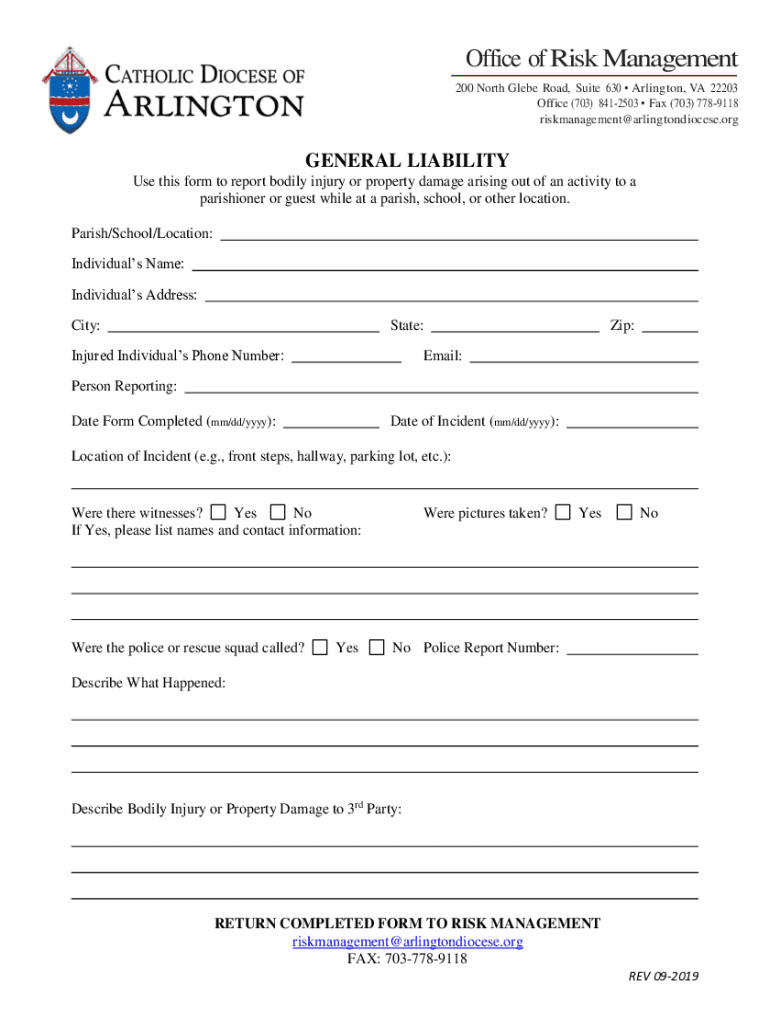 Fillable Online Liability Claim - Catholic Diocese of Arlington Fax Email Print - pdfFiller