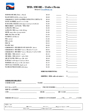 Fillable Online TSTA STORE Order Form Fax Email Print - pdfFiller