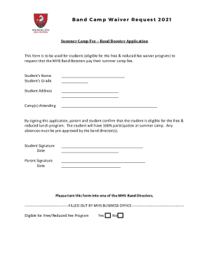Fillable Online Band Camp Waiver Request 2021 Fax Email Print - pdfFiller