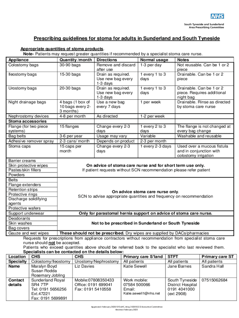 Fillable Online Prescribing guidelines for stoma for adults in ...