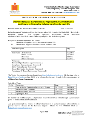 Fillable Online iith ac LIMITED TENDER -CLASS I & II LOCAL SUPPLIER Fax ...