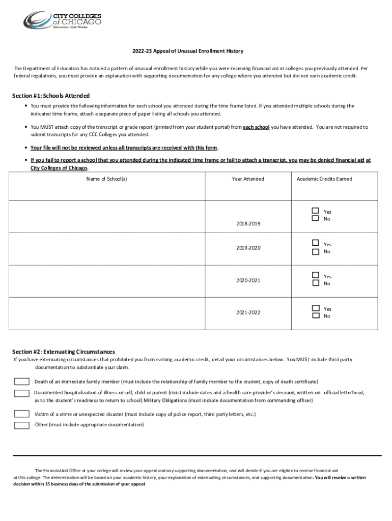 Fillable Online Schools Attended Section #2: Extenuating Circumstances ...