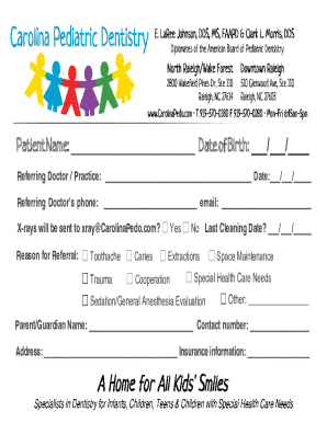 Fillable Online NEW PATIENT INTAKE FORM - Carolina Pediatric Dentistry ...