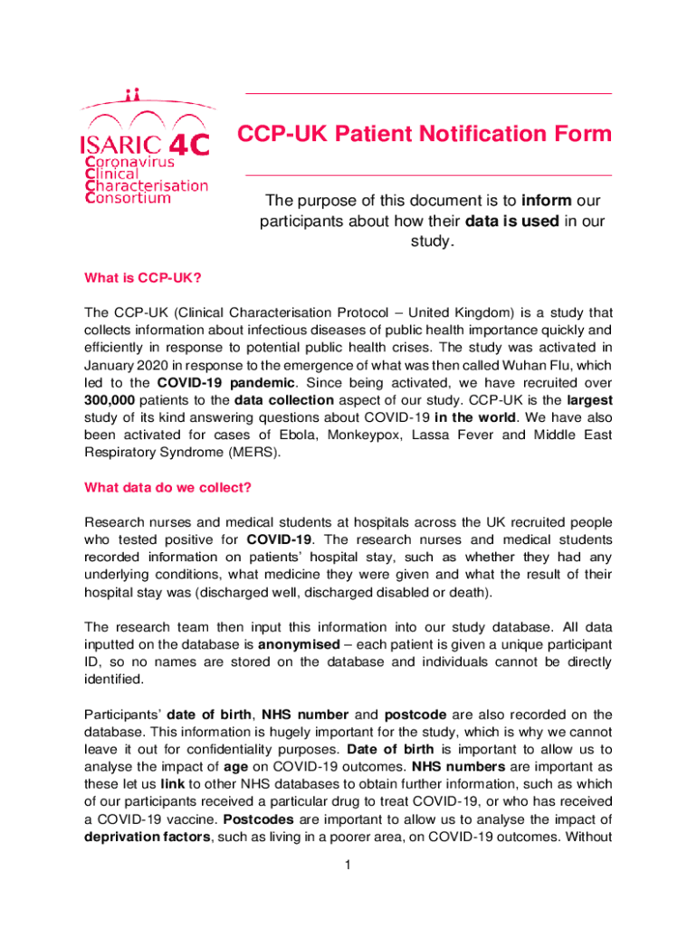Fillable Online CCP-UK Patient Notification Form Fax Email Print ...