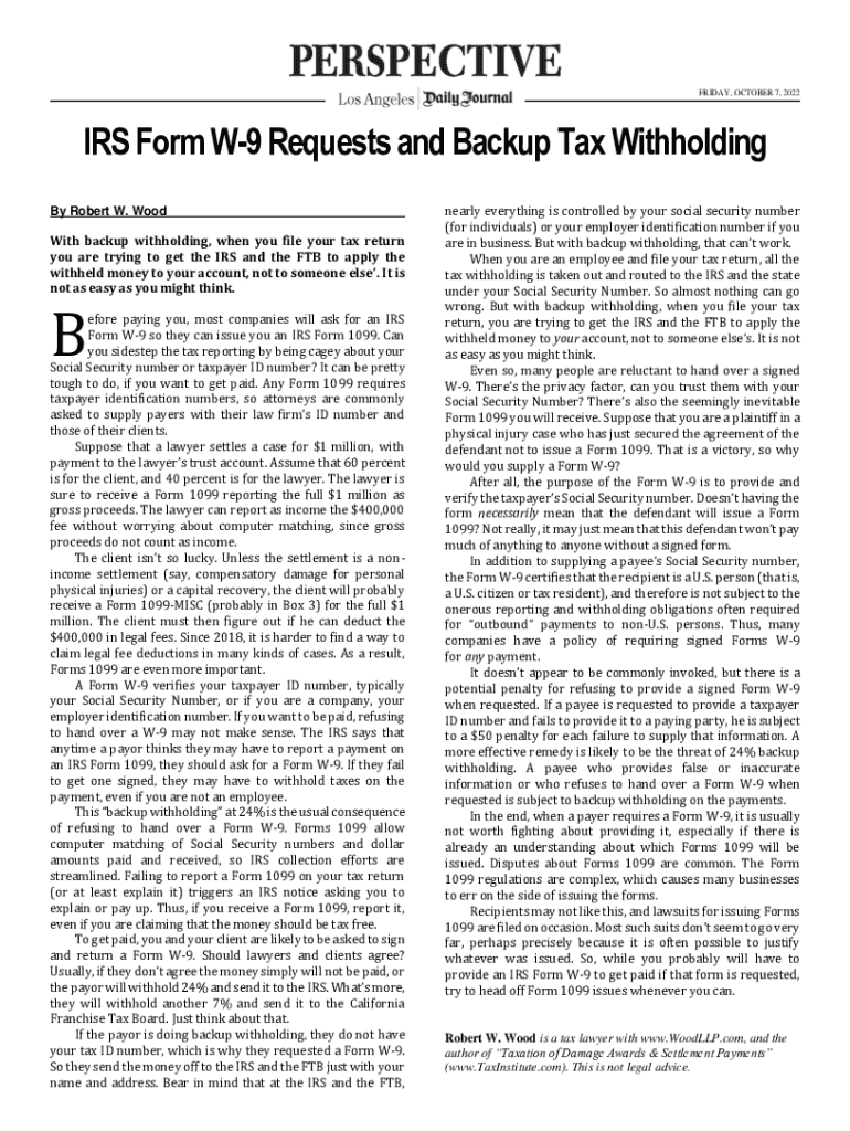 Fillable Online IRS Form W-9 Requests and Backup Tax Withholding Fax ...