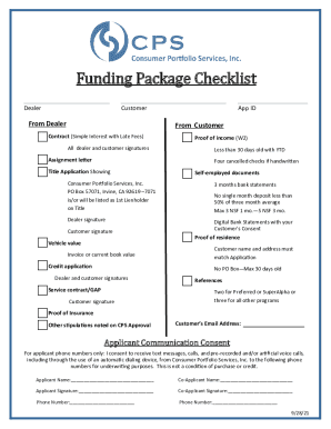 Fillable Online Funding Package Checklist - Consumer Portfolio Services ...