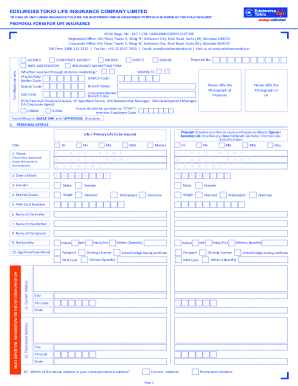 Fillable Online PROPOSAL FORM FOR LIFE INSURANCE EDELWEISS ... Fax ...