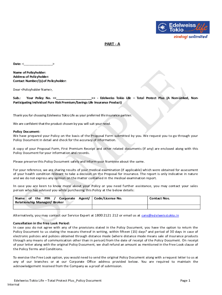 Fillable Online PART - A - Edelweiss Tokio Life Insurance Fax Email ...