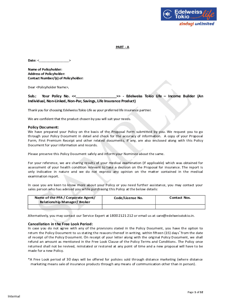 Fillable Online - Edelweiss Tokio Life Income Builder (An Fax Email ...