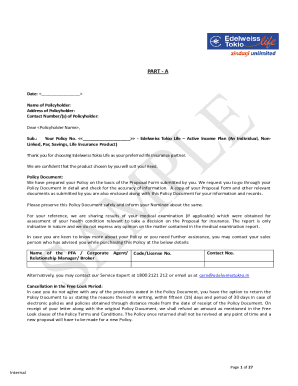 Fillable Online Date: PART - A Name of Master Policyholder Fax Email ...