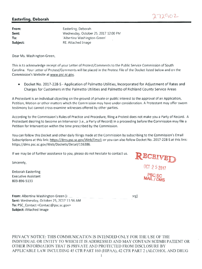 Fillable Online dms psc sc Letter of Protest attached. - Easterlin ...