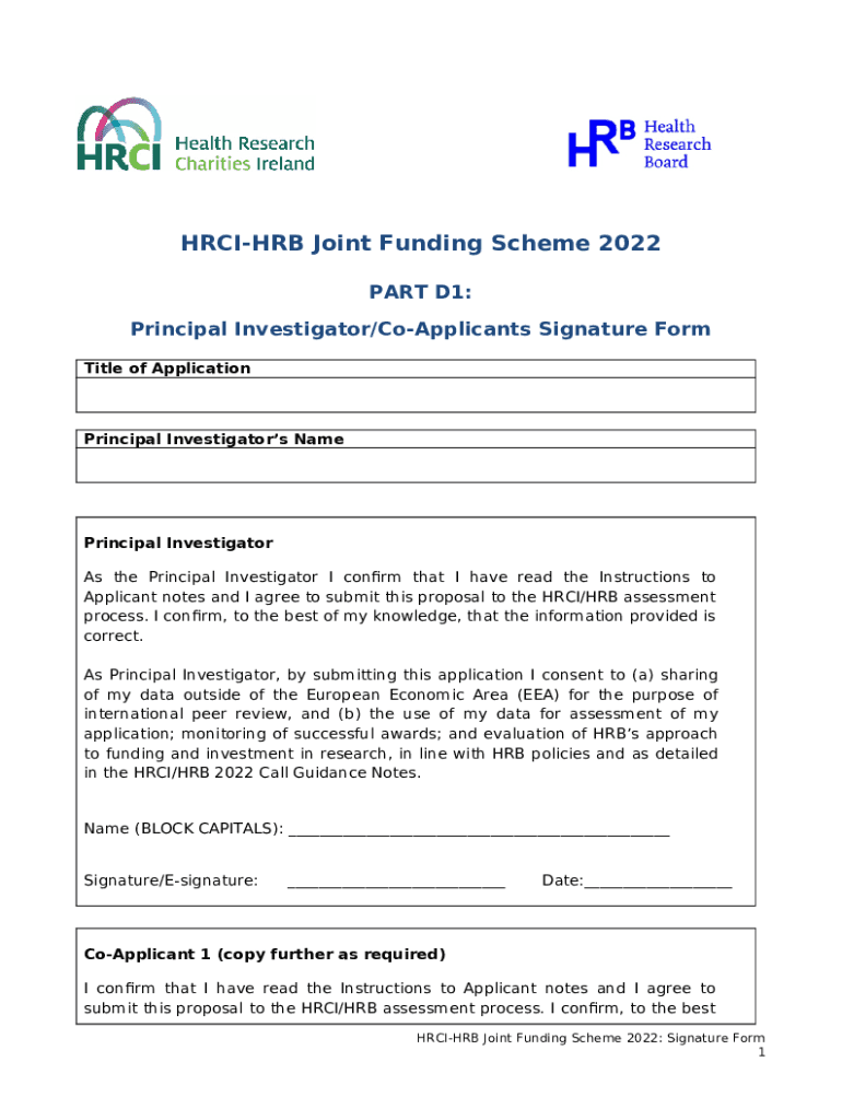 Principal Investigator/Co-Applicants Signature Doc Template | pdfFiller
