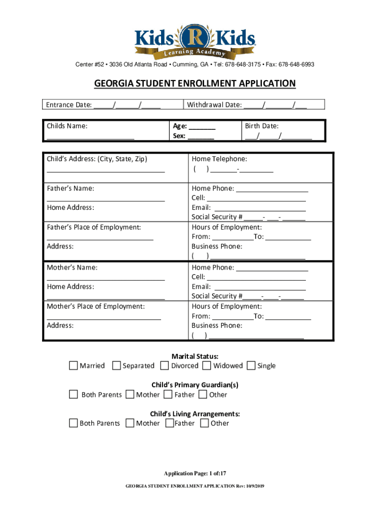 Fillable Online GEORGIA STUDENT ENROLLMENT APPLICATION Fax Email Print - pdfFiller