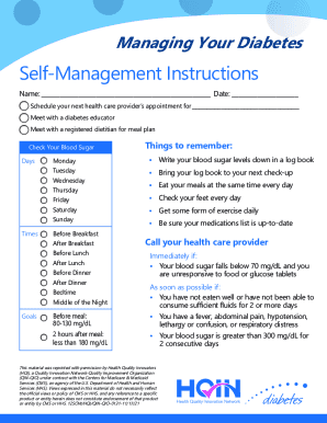 Fillable Online Self-Managing Your Diabetes Self-Management. Self ...