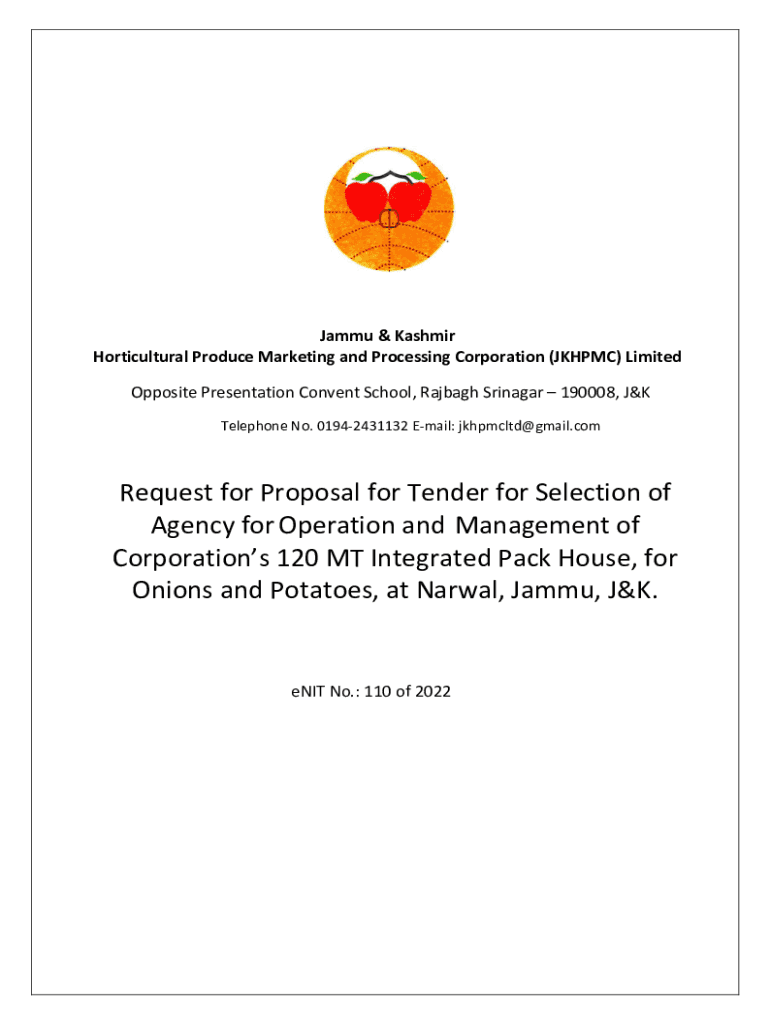 Fillable Online Request for Proposal for Tender for Selection of Agency ...