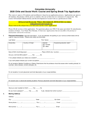 Fillable Online Chile-and-Social-Work-Course-and-Trip-Application ...