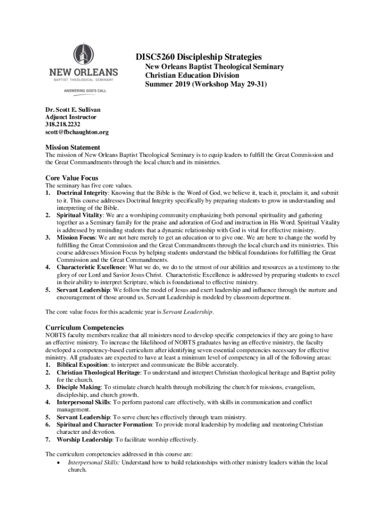 Fillable Online DISC5260 Discipleship Strategies - NOBTS Fax Email Print - pdfFiller