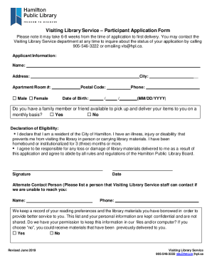 Fillable Online Ajax Public Library Visiting Library Service Application Form Fax Email Print ...