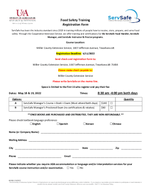 Fillable Online Food Safety Training Registration Form - Uaex.uada.edu Fax Email Print - pdfFiller