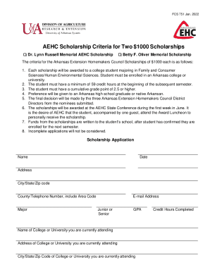 Fillable Online AEHC Scholarship Criteria for Two $1000 Scholarships ...