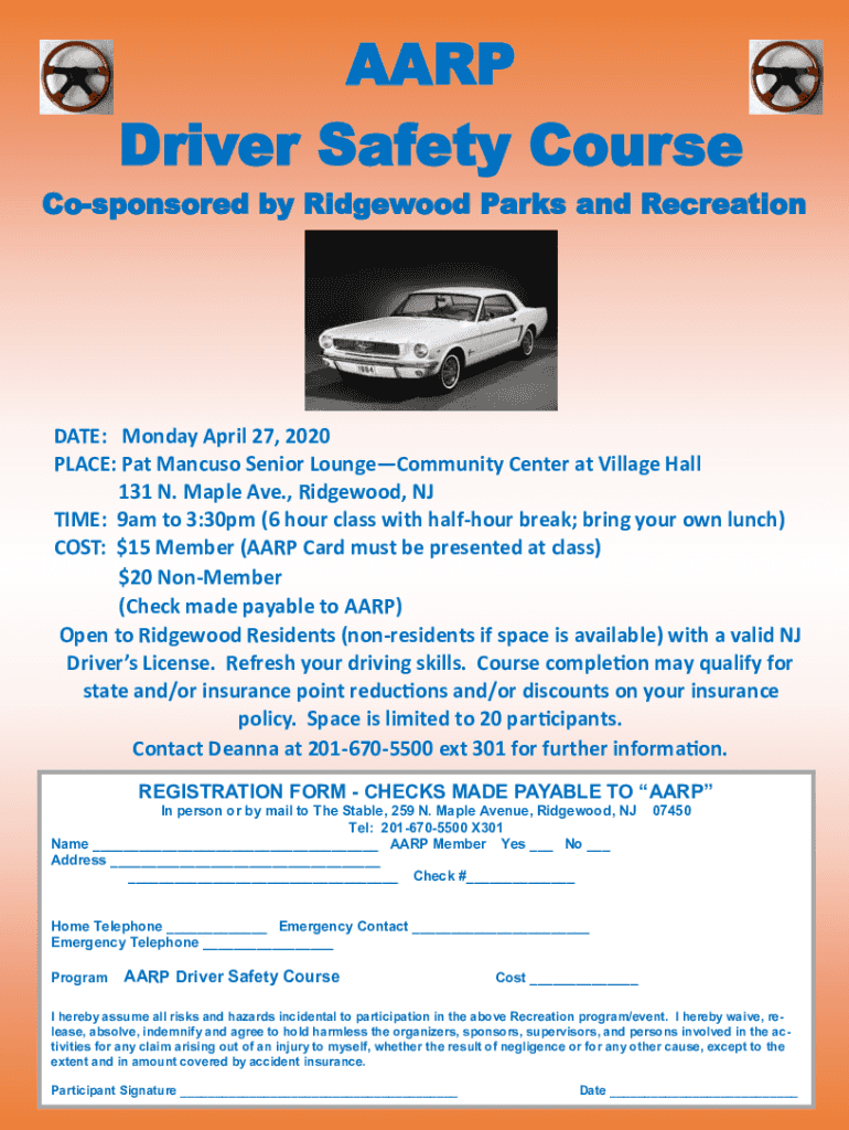 Fillable Online AARP Driver Safety Course - Ridgewoodnj.net Fax Email ...