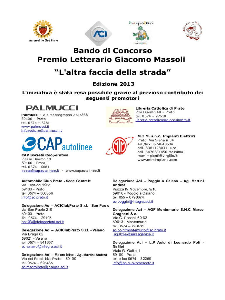 Fillable Online Bando di Concorso Premio Letterario Giacomo Massoli Un ...