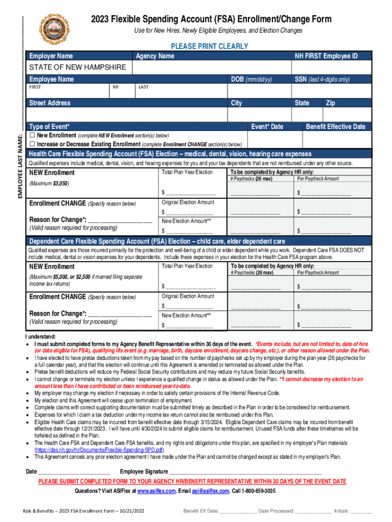 Fillable Online 2023 Flexible Spending Account Enrollment/Change Form Fax Email Print - pdfFiller