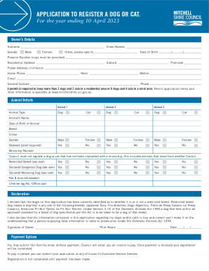 Fillable Online APPLICATION TO REGISTER A DOG OR CAT Fax Email Print ...