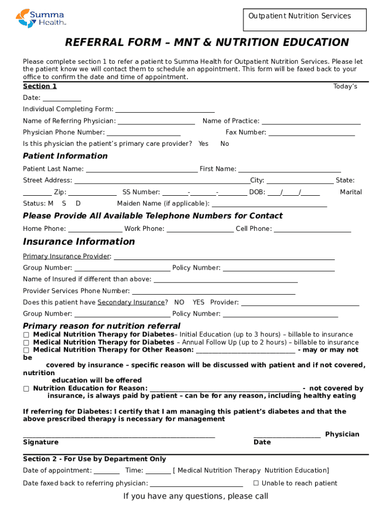 Medical Nutrition Therapy Referral : Fill out & sign online Doc ...