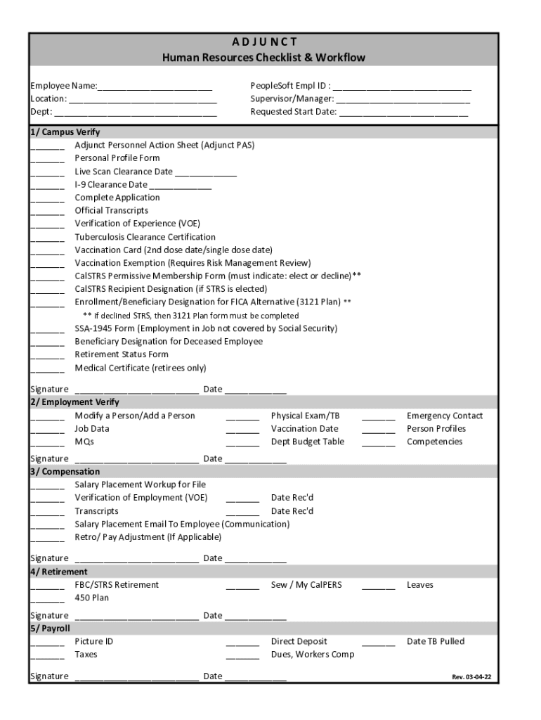 Fillable Online Human Resources Checklist & Workflow Fax Email Print ...