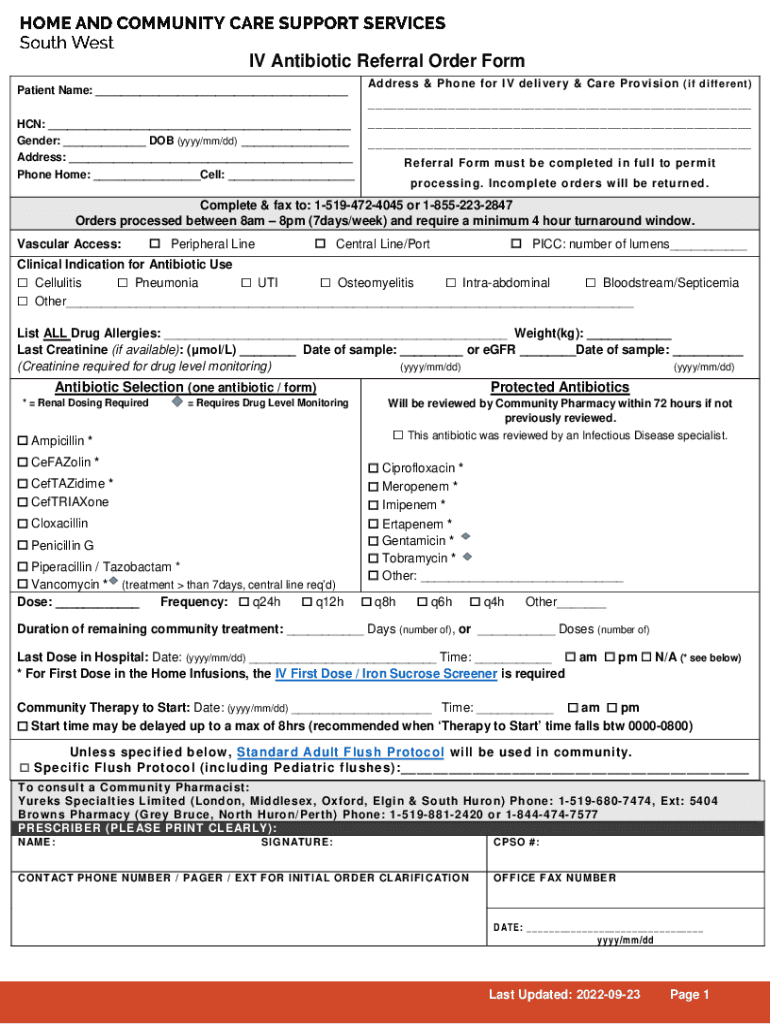 Fillable Online IV Antibiotic Referral Form - Vital Care Infusion ...