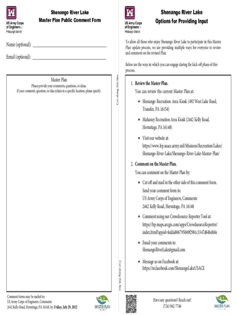 Fillable Online Master Plan Update Fact Sheet for Shenango River Lake ...