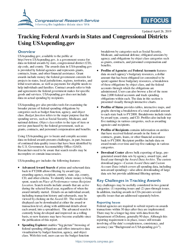 Fillable Online Tracking Federal Awards in States and Congressional ...