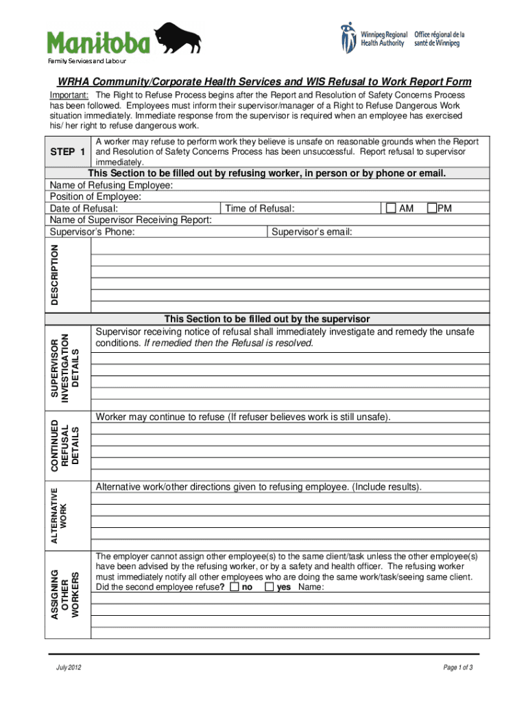 Fillable Online Right To Refuse Form - WRHA Professionals Fax Email Print - pdfFiller