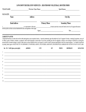 Fillable Online 2020 Volleyball Team Roster Form.doc Fax Email Print ...