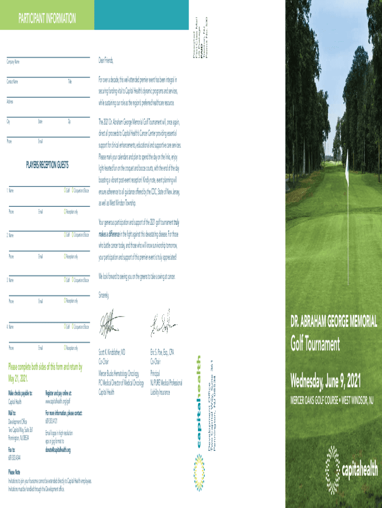 Fillable Online 2021 Dr. Abraham George Memorial Golf Tournament Fax ...