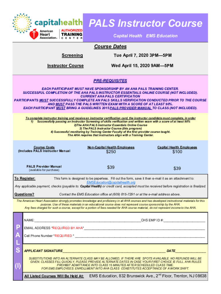 Fillable Online PALS Instructor - The Western Institute of Emergency ...