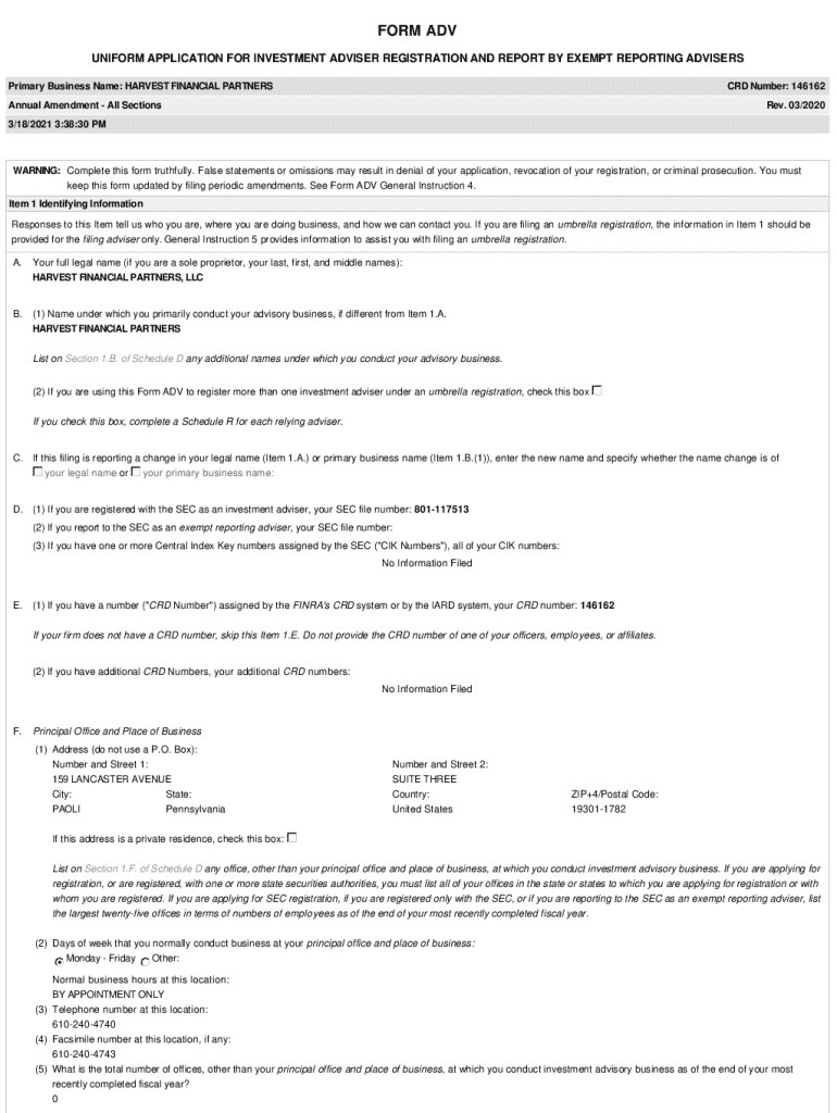 Fillable Online Primary Business Name: HARVEST FINANCIAL PARTNERS Fax Email Print - pdfFiller