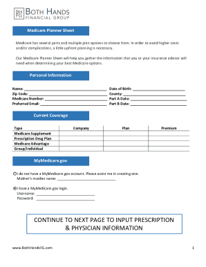 Fillable Online Medicare Planner Sheet Personal Information - Twenty ...